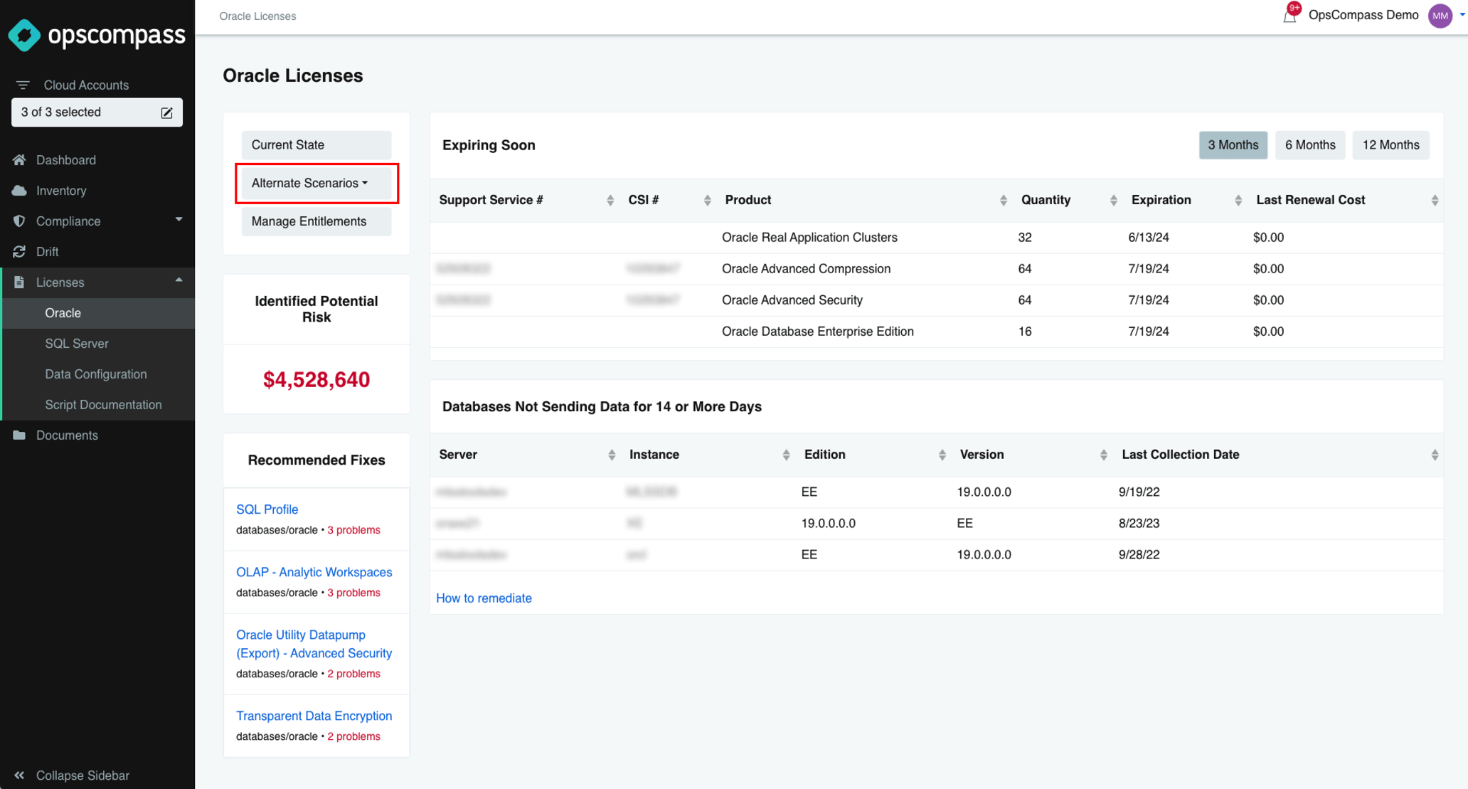 How do I see alternate licensing scenarios?